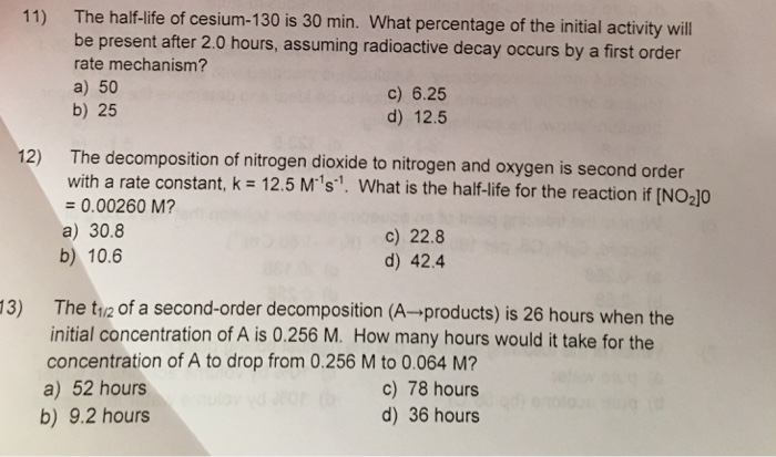 Solved The half-life of cesium-130 is 30 min. What | Chegg.com