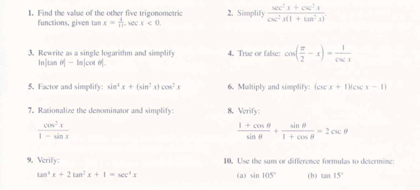 Solved 1. Find the value of the other five trigonometric | Chegg.com