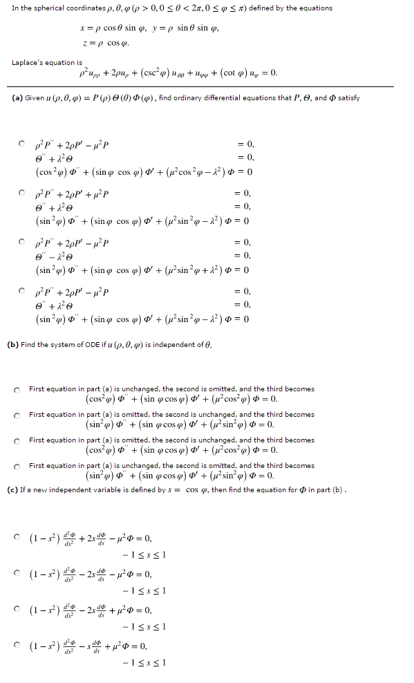 Solved In the spherical coordinates rho, theta, phi (rho > | Chegg.com