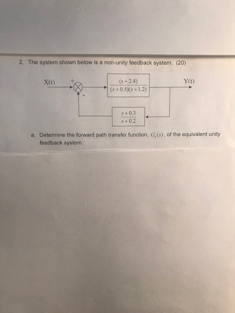 Solved 2. The system shown below is a non-unity feedback | Chegg.com