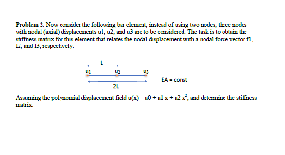Solved Problem 2. Now consider the following bar element, | Chegg.com