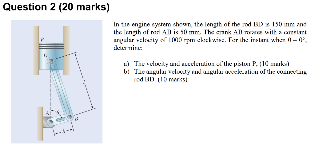 Solved Question 2 (20 marks) In the engine system shown, the | Chegg.com
