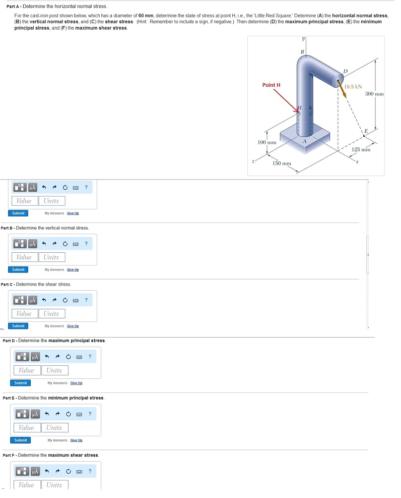 Solved Determine the horizontal normal stress. For the | Chegg.com