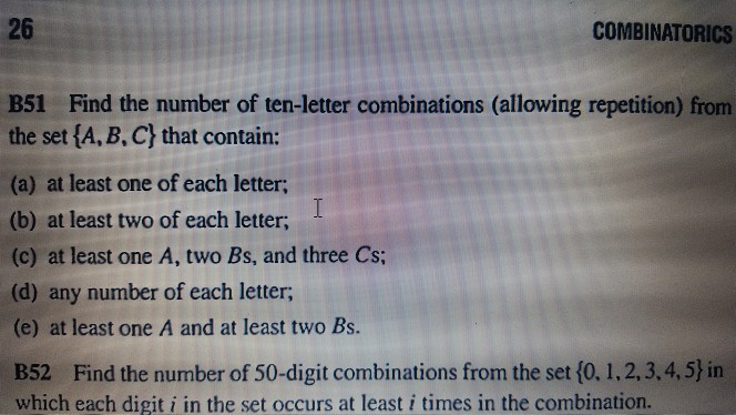 Solved 26 COMBINATORICS B51 Find the number of ten-letter | Chegg.com