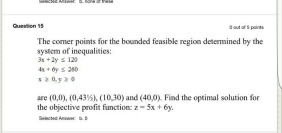 Solved The corner points for the bounded feasible region | Chegg.com