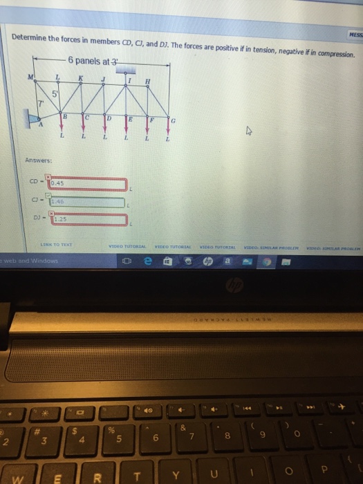 Solved Determine the forces in members CD, CJ, and DJ. The | Chegg.com