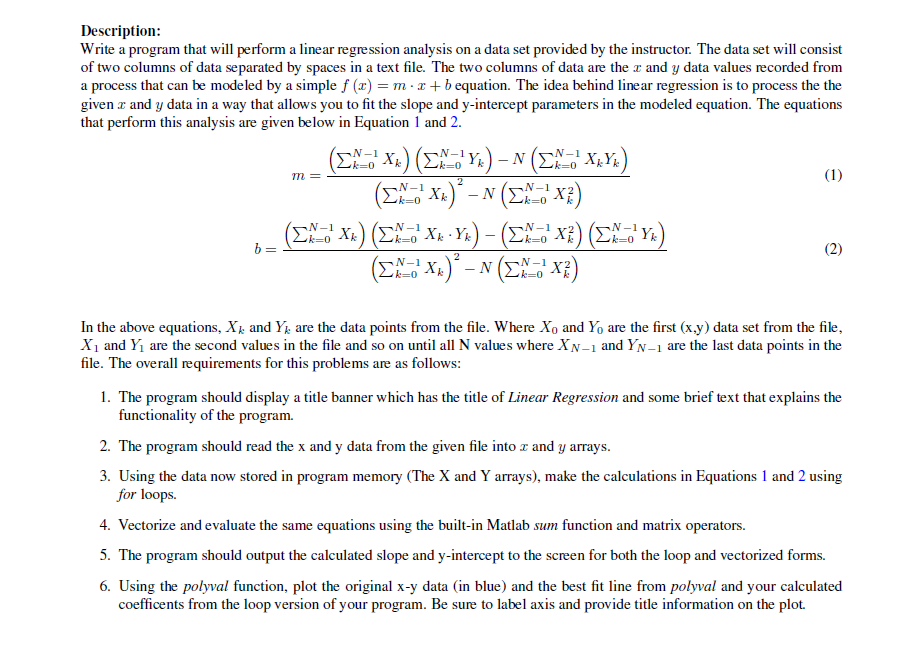 Write a program that will perform a linear regression | Chegg.com