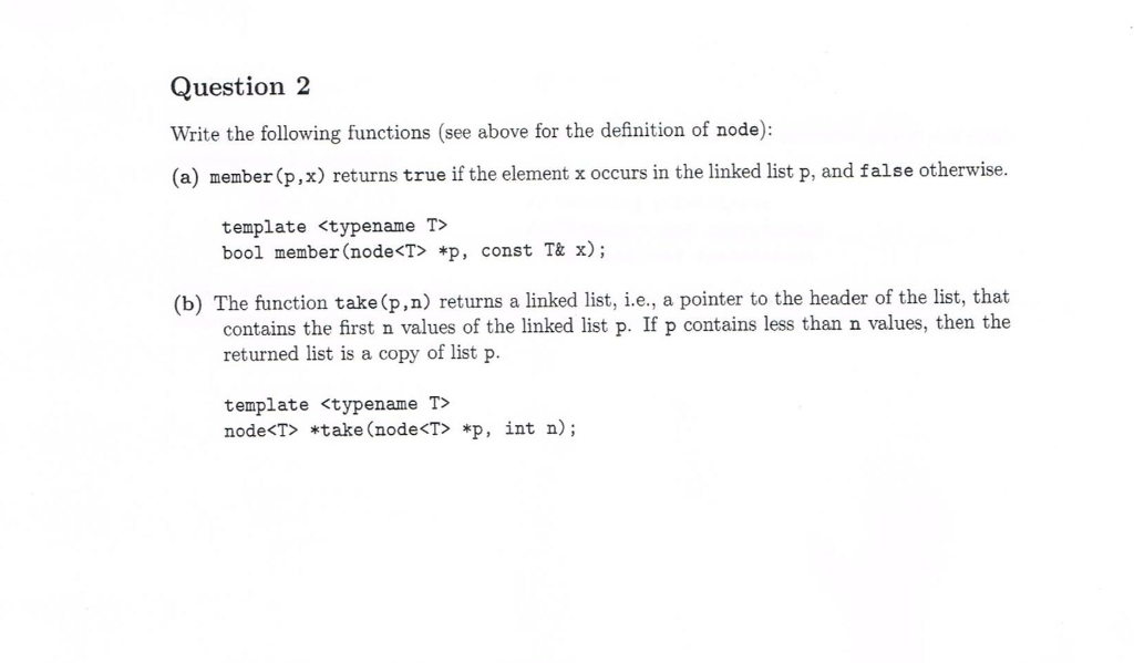 Question 2 Write the following functions (see above | Chegg.com