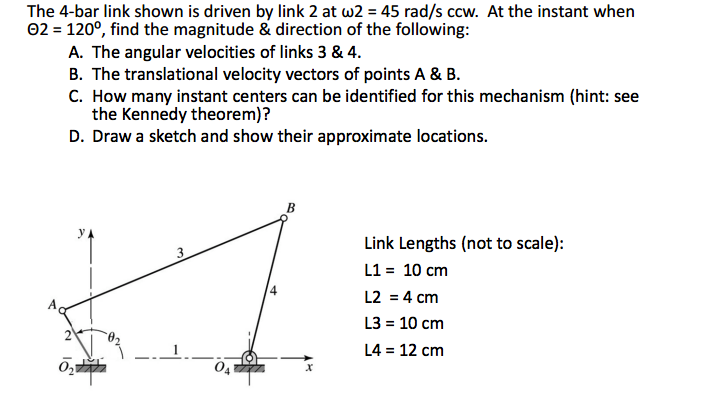 Solved Four link mechanism 1) Determine angular | Chegg.com