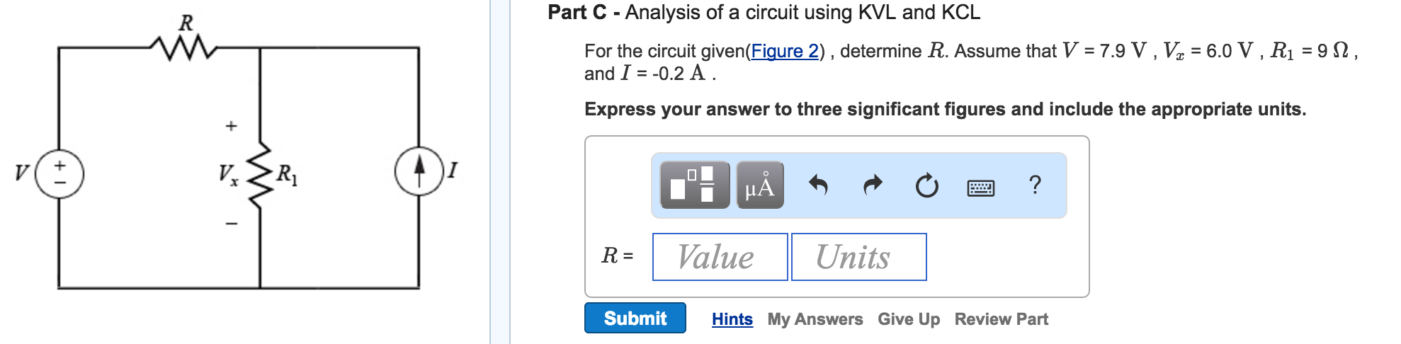 Solved Part C Analysis of a circuit using KVL and KCL For | Chegg.com