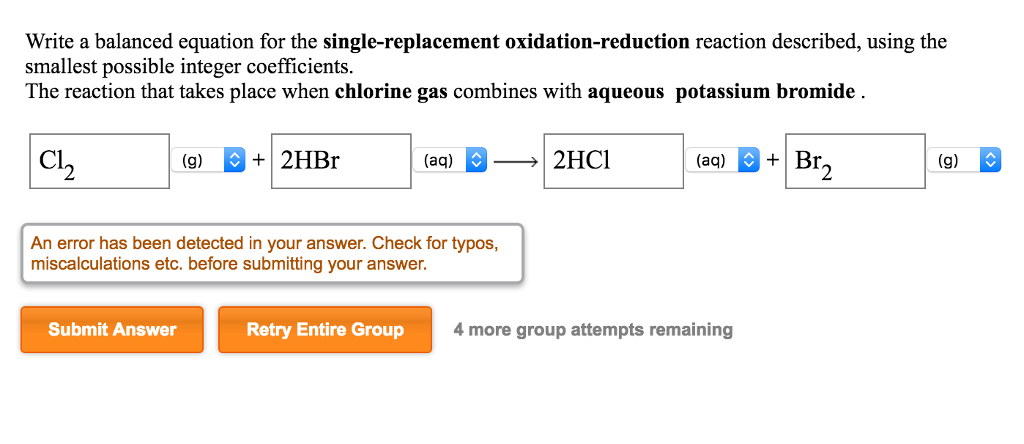 Solved Write a balanced equation for the single-replacement | Chegg.com