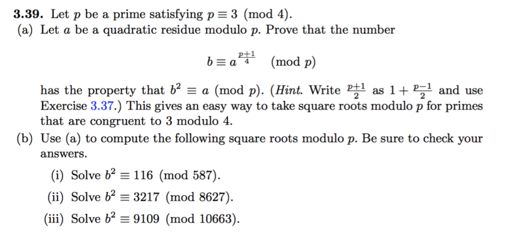 Solved 3 39 Let P Be A Prime Satisfying P 3 Mod 4 A Let