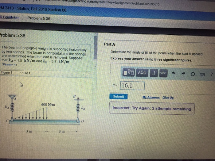 Solved The beam of negligible weight is supported | Chegg.com