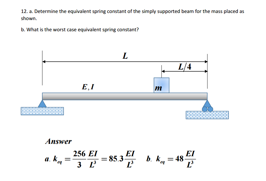Solved 12. a. Determine the equivalent spring constant of | Chegg.com Solved 12. a. Determine the equivalent spring constant of | Chegg.com