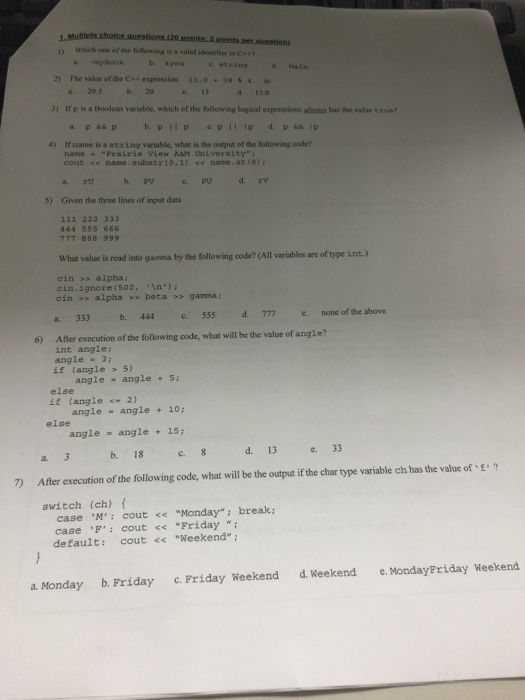 Solved Which one of the following is a valid identifier in C | Chegg.com