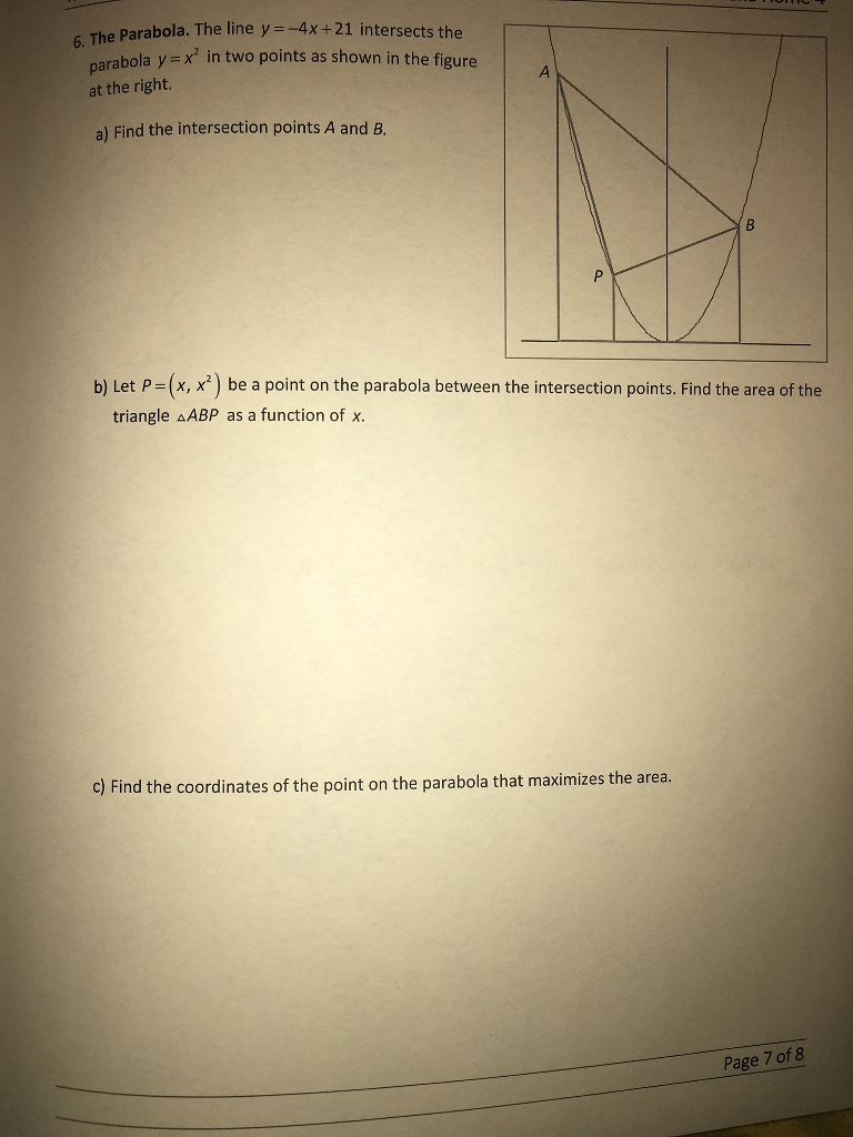 Solved 6 The Parabola. The line y =-4x + 21 intersects the | Chegg.com