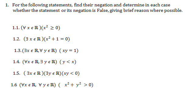 Solved For the following statements, find their negation and | Chegg.com
