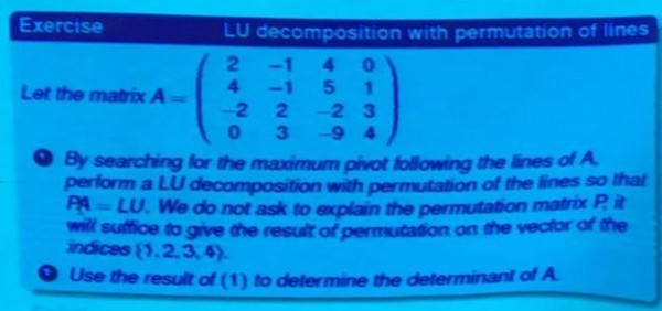 Solved Exercise LU decomposition with permutation of lines | Chegg.com