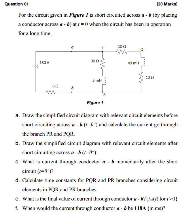 Solved For the circuit given in Figure 1 is short circuited | Chegg.com