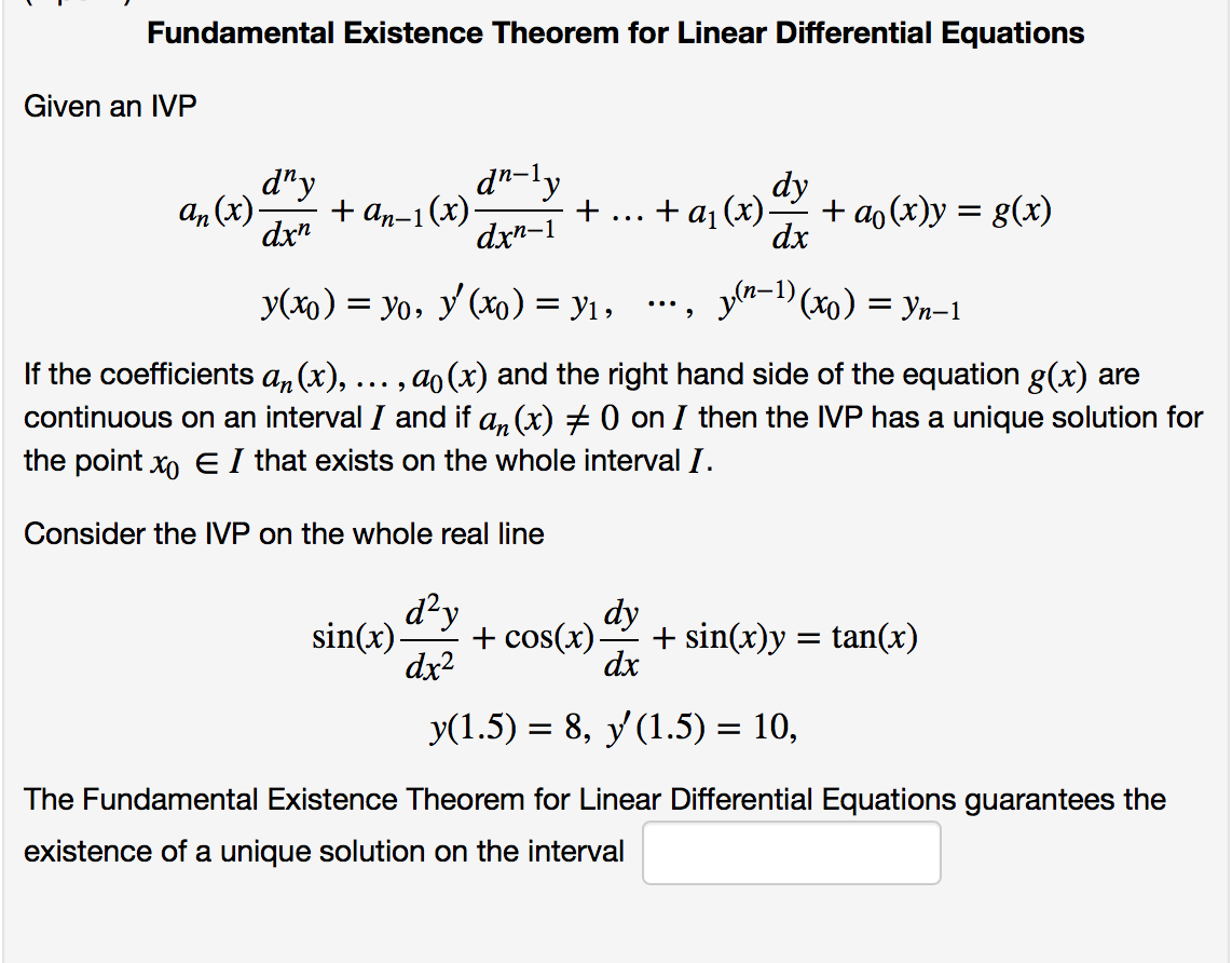?The Fundamental Existence Theorem for Linear | Chegg.com