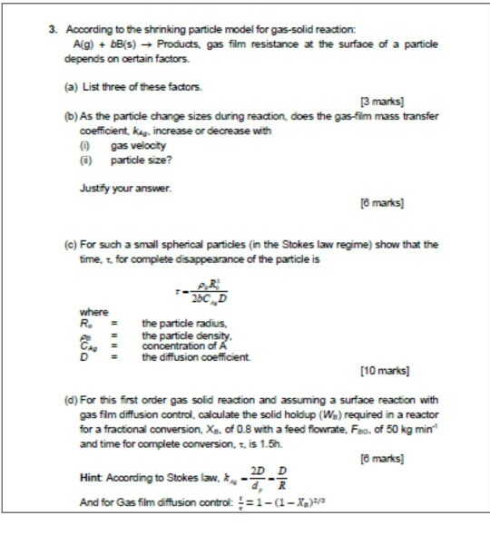 Solved 3. According to the shrinking particle model for | Chegg.com