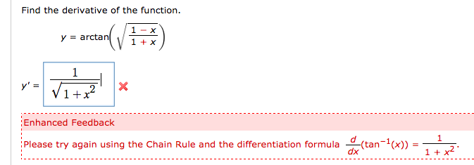 Solved Find the derivative of the function. y = arctan | Chegg.com