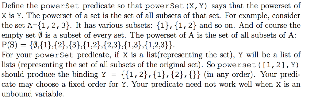 Define the powerSet predicate so that powerSet (X, Y) | Chegg.com