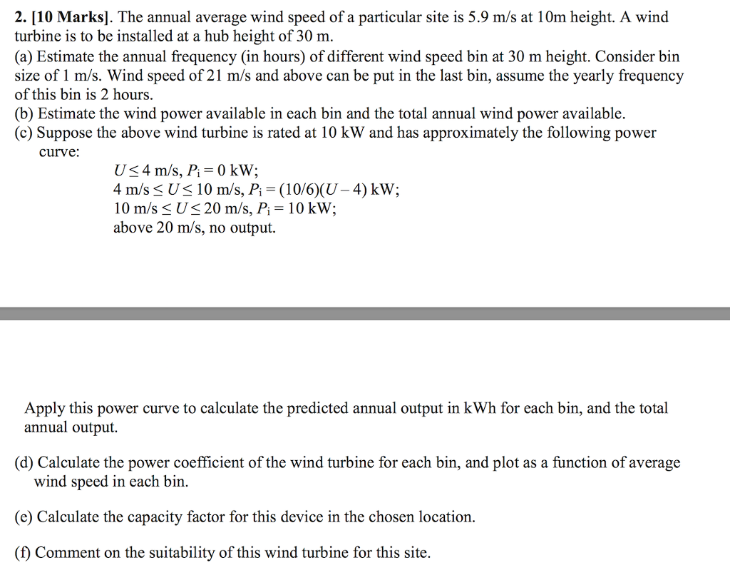 The Annual Average Wind Speed Of A Particular Site Is Chegg