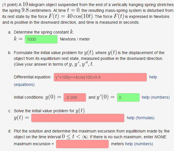 Solved A 10 Kilogram Object Suspended From The End Of A