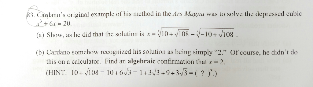 Solved Cardano's original example of his method in the Ars | Chegg.com