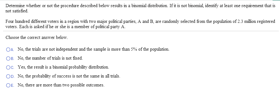 Solved Determine whether or not the procedure described | Chegg.com