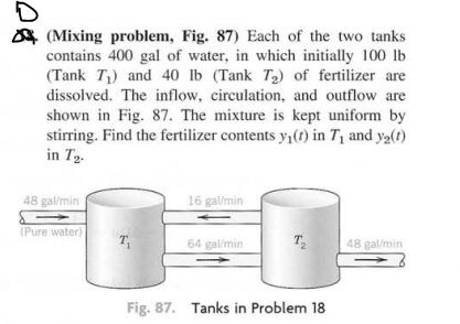 Solved (Mixing problem, Fig. 87) Each of the two tanks | Chegg.com
