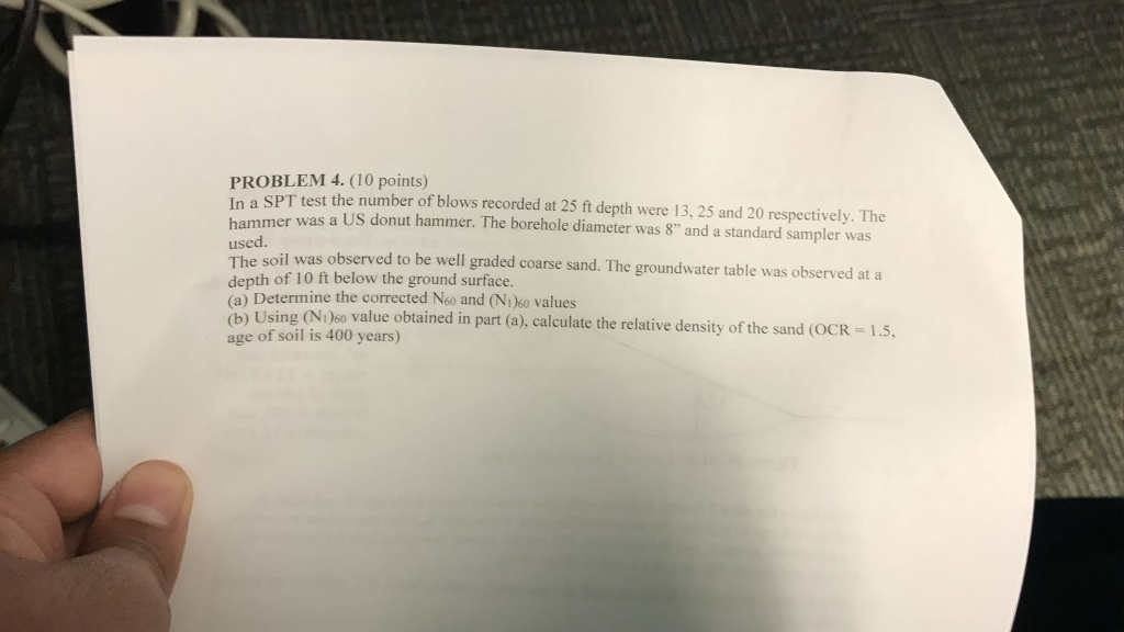 PROBLEM 4. (10 points) a SPT test the number of blows | Chegg.com PROBLEM 4. (10 points) a SPT test the number of blows | Chegg.com