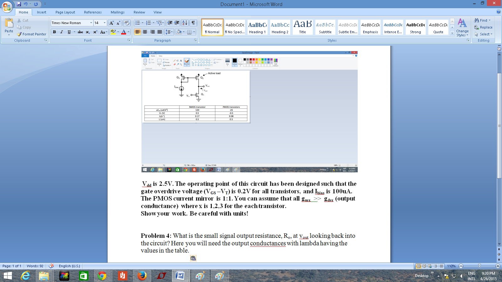 Vdd is 2.5V: The operating point of this circuit | Chegg.com