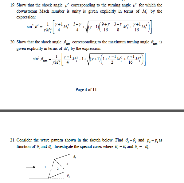 Solved Show that the shock angle beta* corresponding to the | Chegg.com