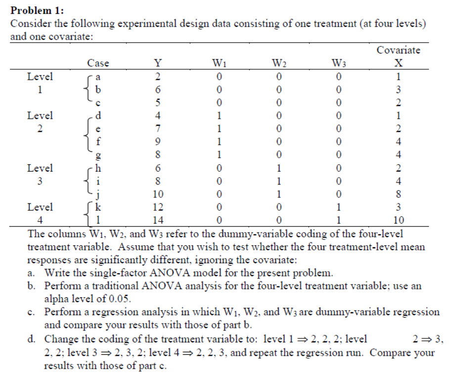 Solved Problem 1: Consider the following experimental design | Chegg.com