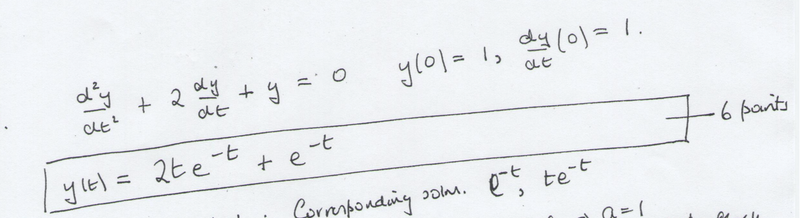 Solved d^2y/dt^2 + 2dy/dt + y = 0 y(0) = 1, dy/dt(0) = 1. | Chegg.com