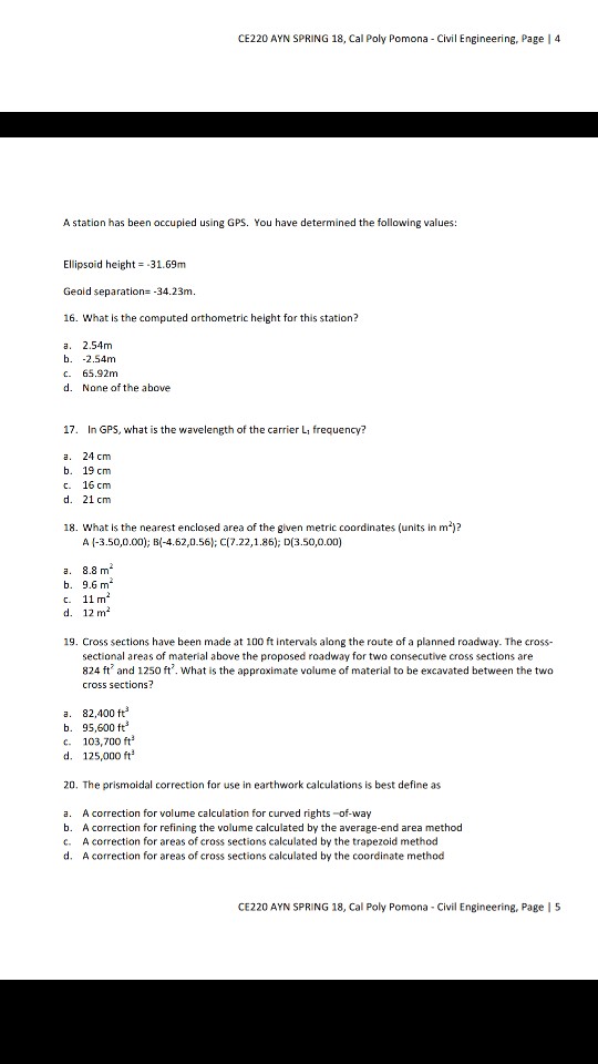 Solved CE220 AYN SPRING 18, Cal Poly Pomona Civil | Chegg.com