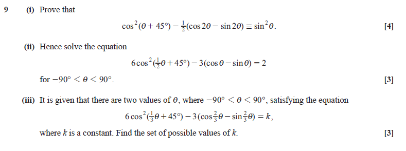 Solved 9 (i) Prove that cos2(theta + 45 degree ) - 1/2(cos 2 | Chegg.com Solved 9 (i) Prove that cos2(theta + 45 degree ) - 1/2(cos 2 | Chegg.com