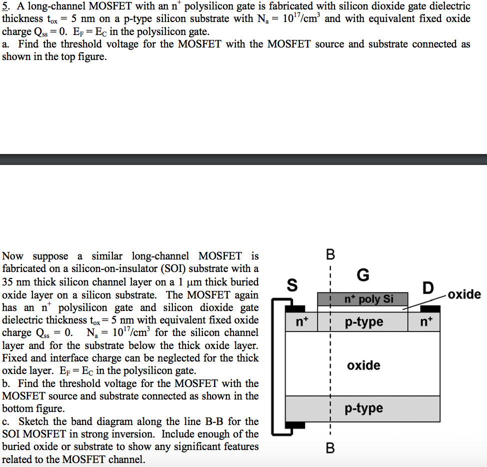 A long-channel MOSFET with an n+polysilicon gate is | Chegg.com