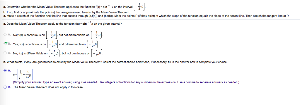 Solved a. Determine whether the Mean Value Theorem applies | Chegg.com