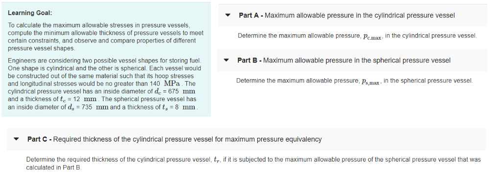 Solved Learning Goal Part A Maximum allowable pressure in | Chegg.com