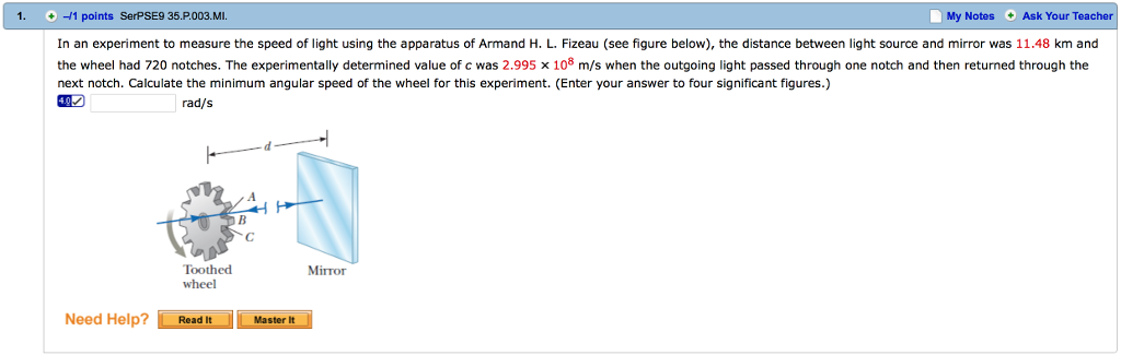 Solved In an experiment to measure the speed of light using | Chegg.com