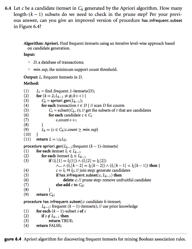 Let c be a candidate itemset in C_k generated by the | Chegg.com