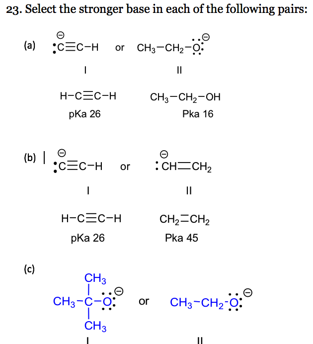 Solved 23. Select the stronger base in each of the following | Chegg.com