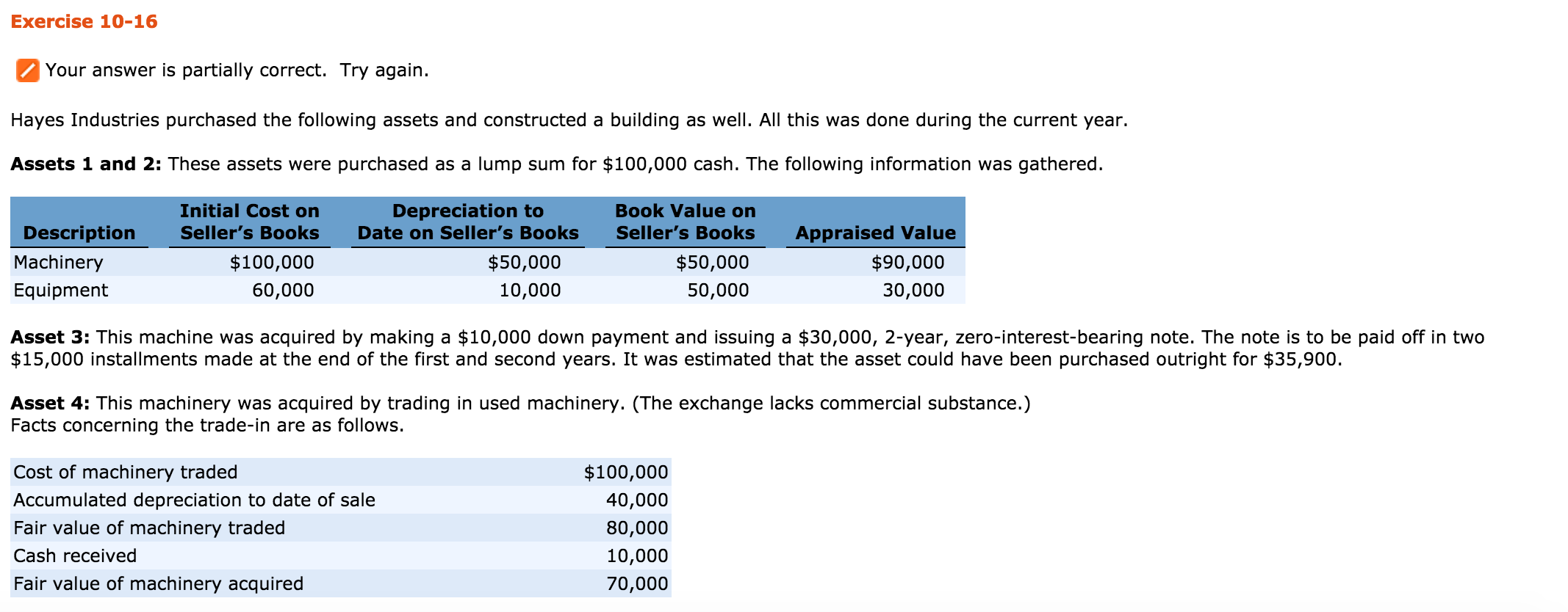 Solved Exercise 10-16 Your answer is partially correct. Try | Chegg.com