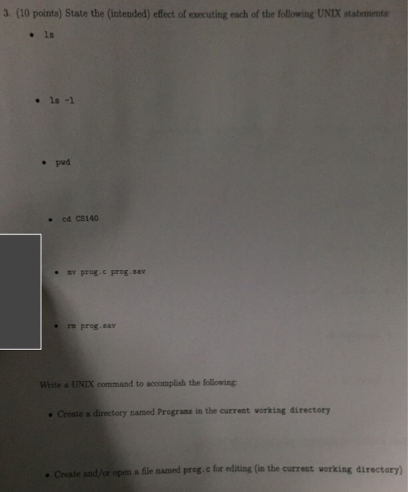 Solved State the (intended) effect of executing each of the | Chegg.com