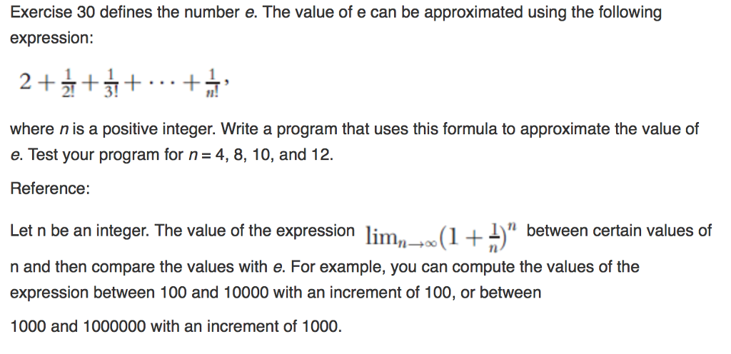 Solved Exercise 30 defines the number e. The value of e can | Chegg.com