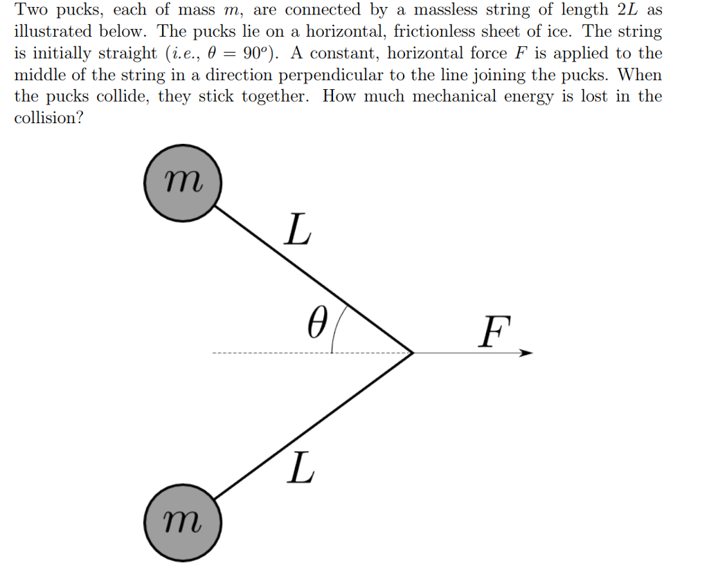 Solved Two pucks, each of mass m, are connected by a | Chegg.com