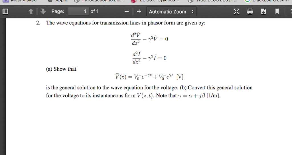 Solved The wave equations for transmission lines in phasor | Chegg.com